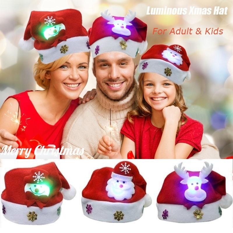 Buy LED Christmas Hat Adult Kid Glowing Xmas Hat Santa Claus Snowman ...