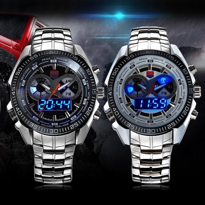 TVG Men Led Light Pointer Alarm Steel Waterproof Quartz Watches uygun ...