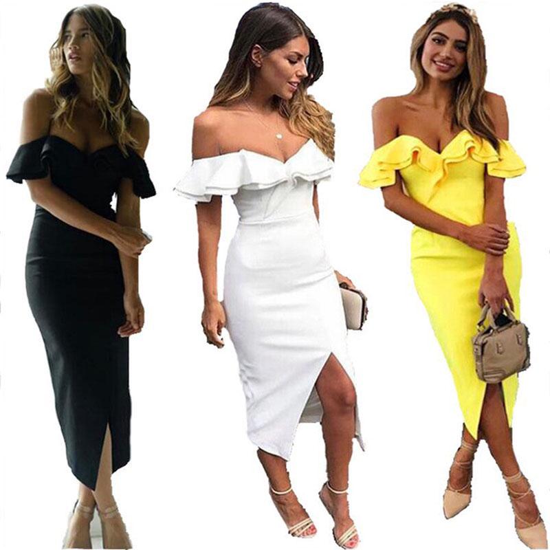 Cheap Women's Fashion Strap Bodycon Party Deep V Plunge Ladies Midi ...