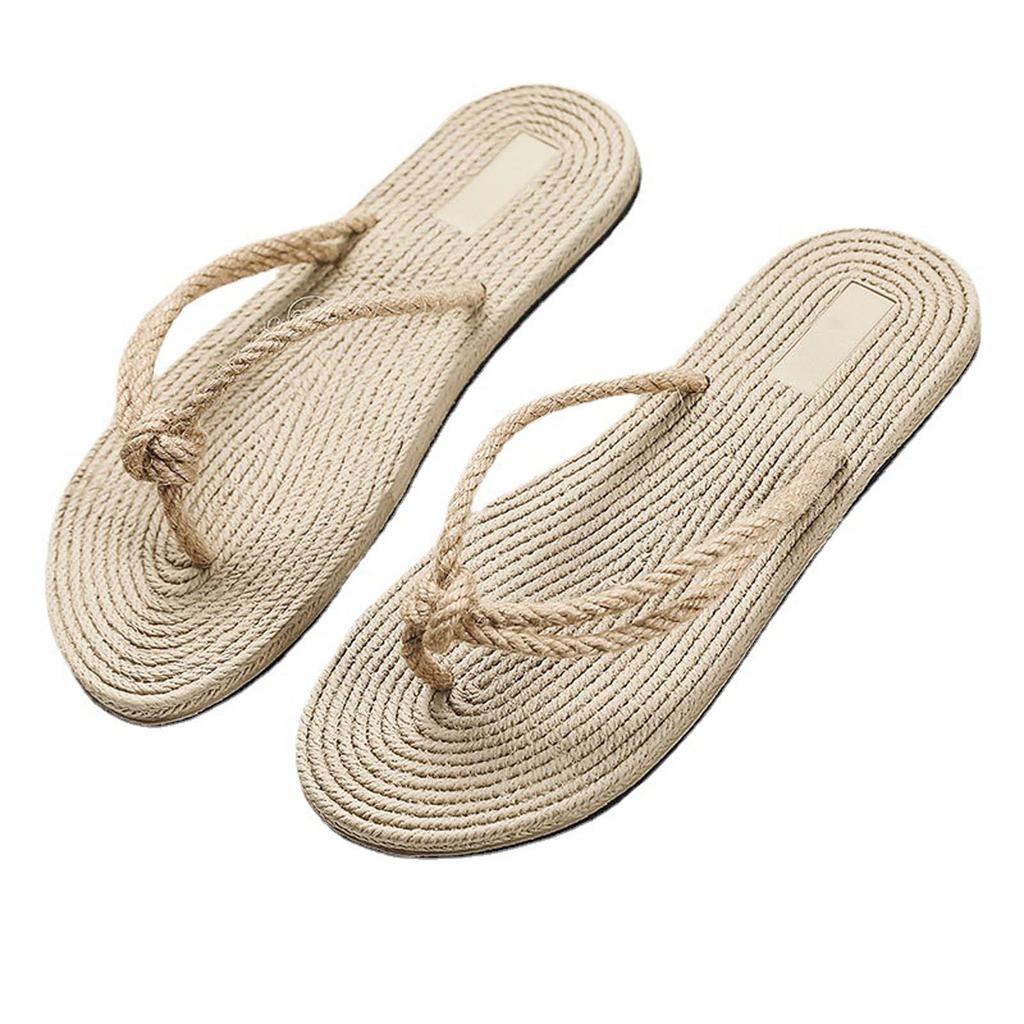 Buy Imitation Straw Espadrille Women Sandals Floral Flat Beach Flat ...