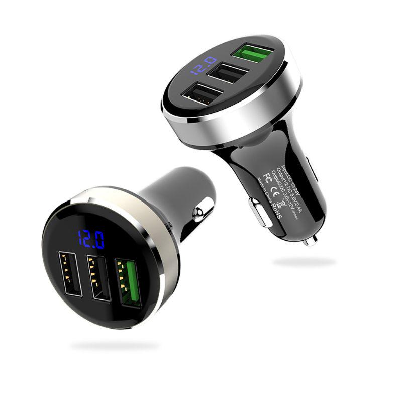 Buy 12V 3 USB QC 3.0 Car Fast Charger Adapter LED Voltage Display for ...