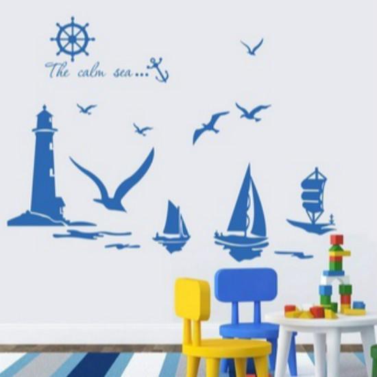 Boat Wall Sticker Ocean Seagull Lighthouse Bathroom Children Room Home ...