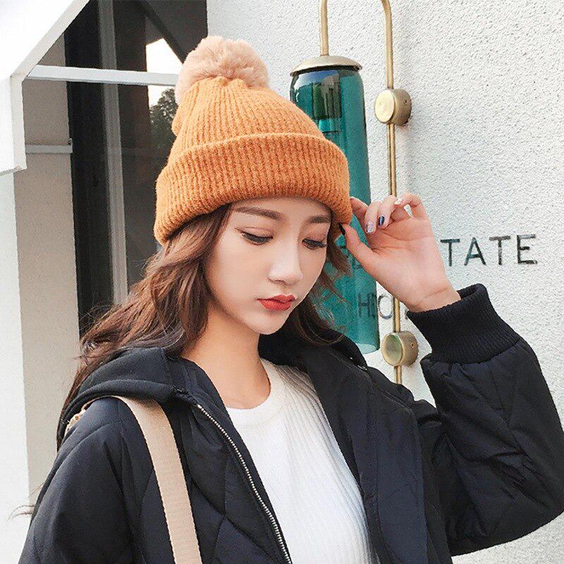 Buy Winter Cap Women Fashion Casual Cute Knitted Ball Decoration Cap ...