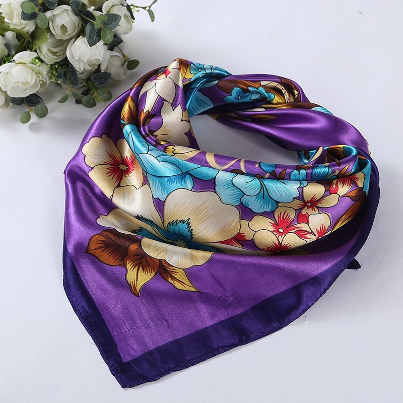Satın alın 90*90cm Women Retro Flower Printed Square Satin Scarf ...