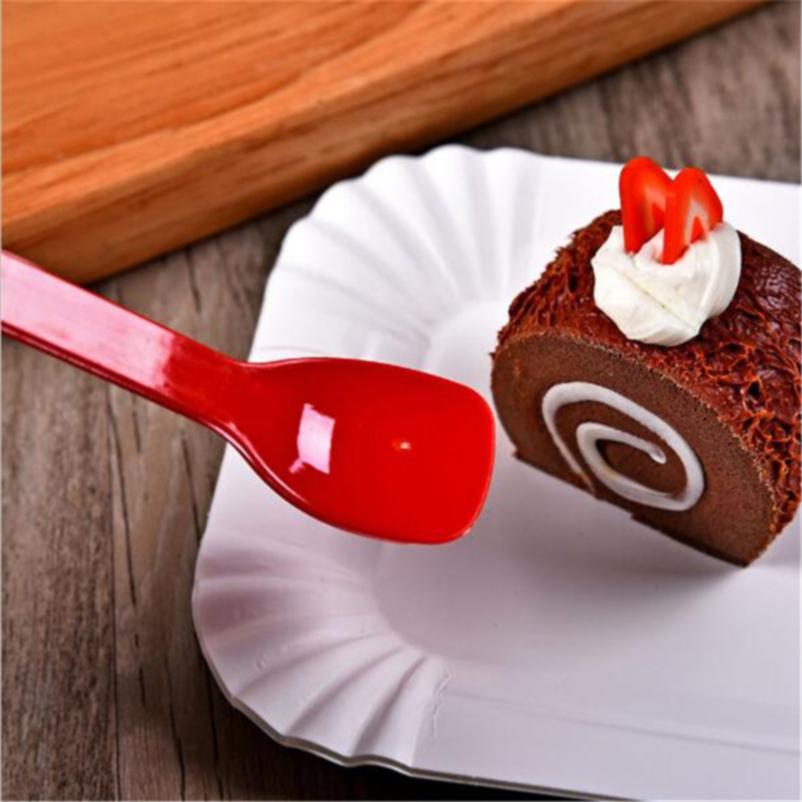 100 Pieces Thick Plastic Disposable Yogurt Cake Spoons Fast Food Baking ...