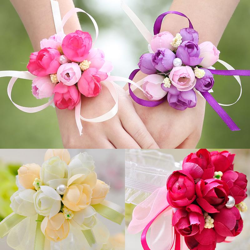 Buy Artificial Hand Flower Wrist Corsages Wedding Rose Wrist Flowers ...