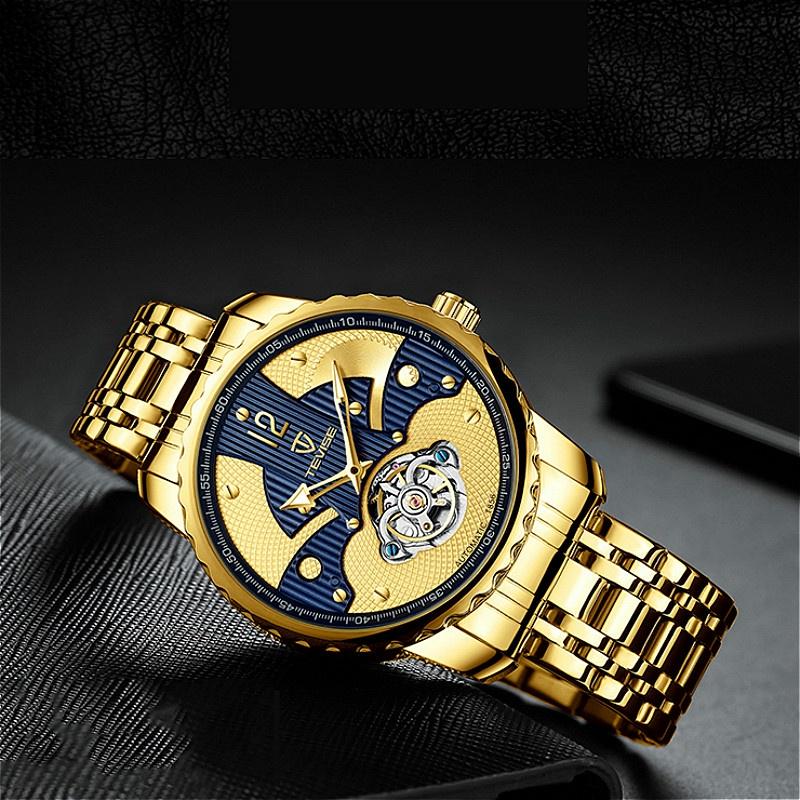 Buy Tevise Mens Automatic Mechanical Watches Luxury Golden Skeleton ...