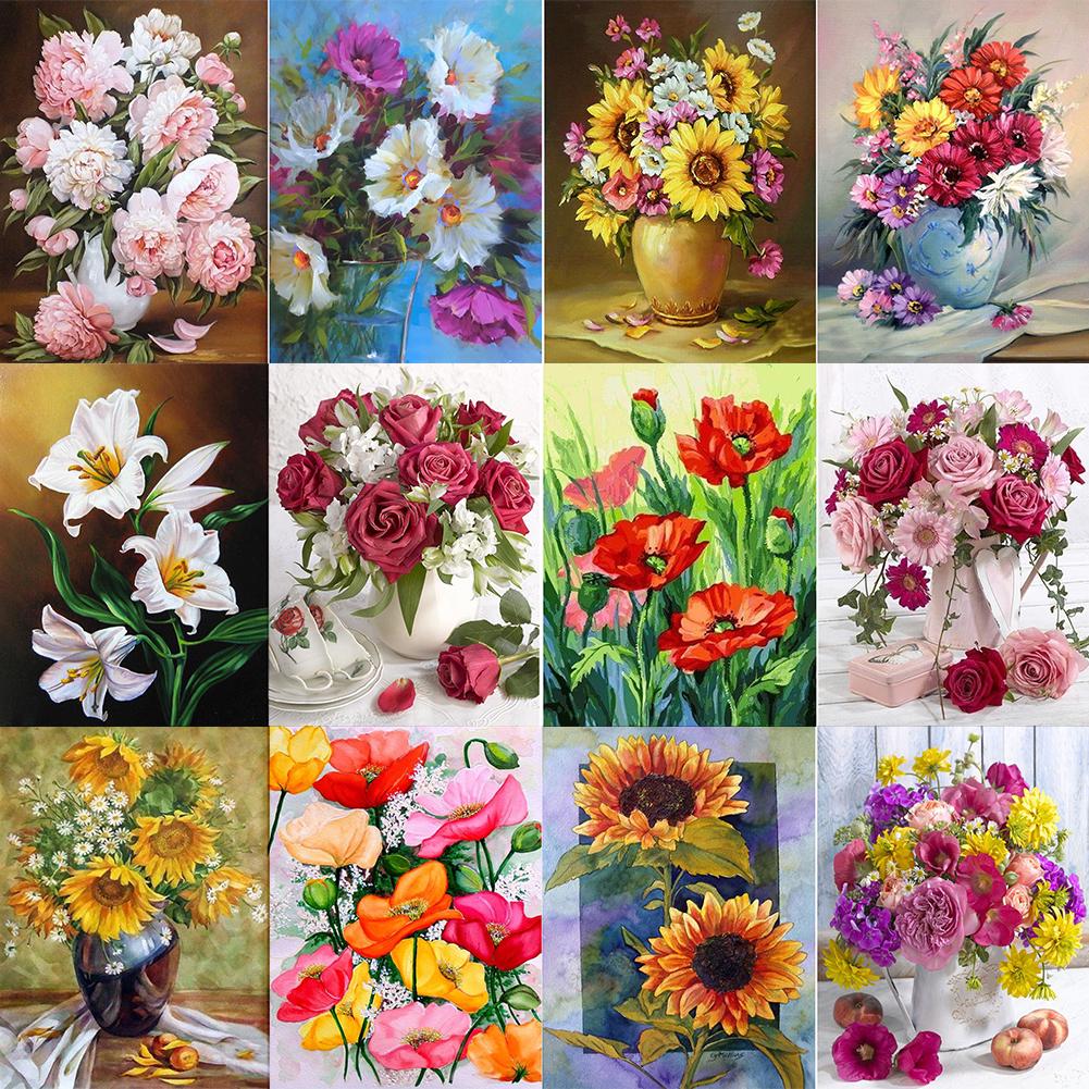 Buy 5D DIY Full Round Drill Diamond Painting Flower Rhinestone Cross ...