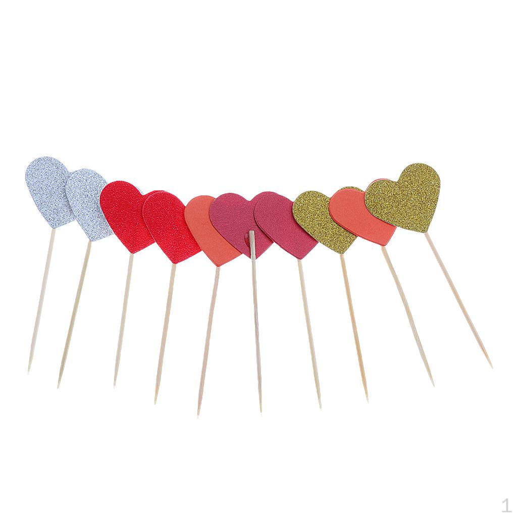 Buy 10x Romantic Heart Cupcake Picks Cake Topper Wedding Birthday Party ...