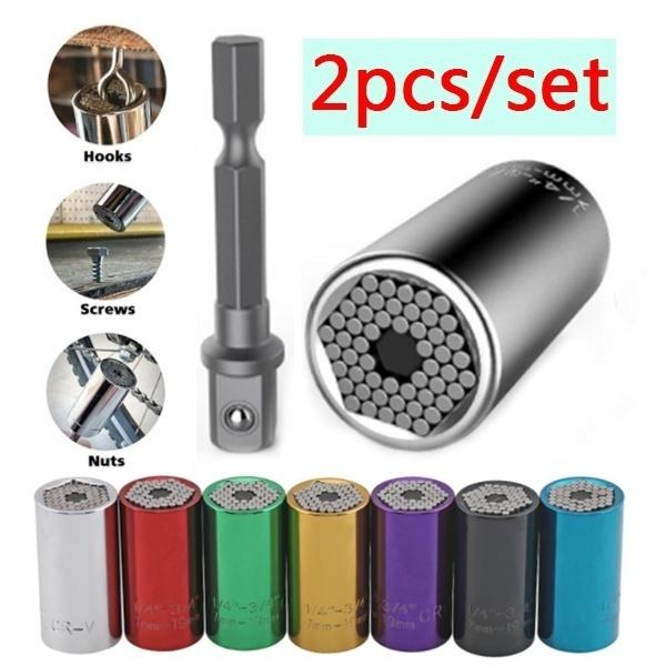 2Pcs/Set Universal Socket 7-19mm Ratchet Spanner Power Drill Kits Hand ...