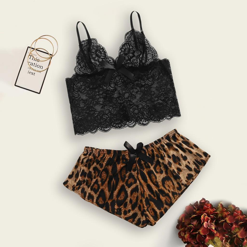 Buy Leopard Print Lingerie Silk Underwear Sleepwear Nightdress Pajamas ...