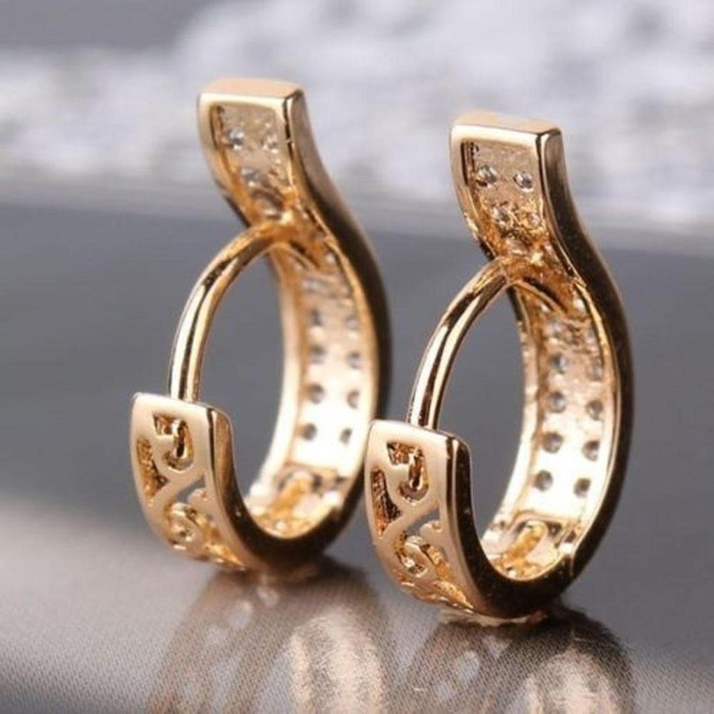 Buy Fashion Elegant U Shaped Gold Color Crystal Rhinestone Huggie Hoop ...