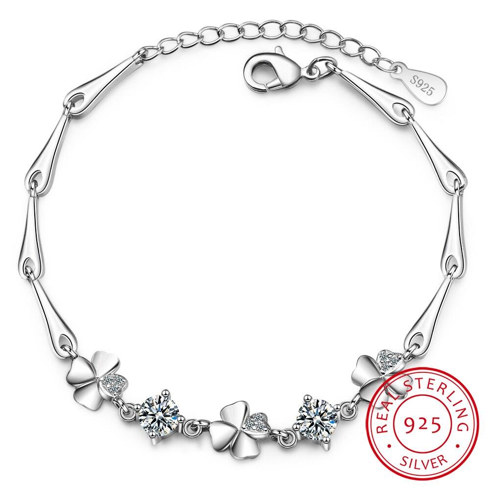 Satın alın 925 Sterling Silver Bracelet For Women Lucky Cute Sweet Student Female Four -Leaf ...