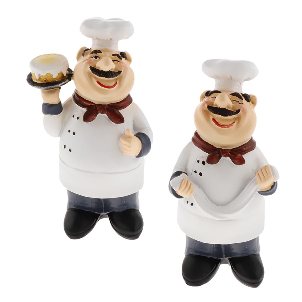 2Pcs Cartoon Shape Italian Chef Ornaments Resin Cook Statue for ...