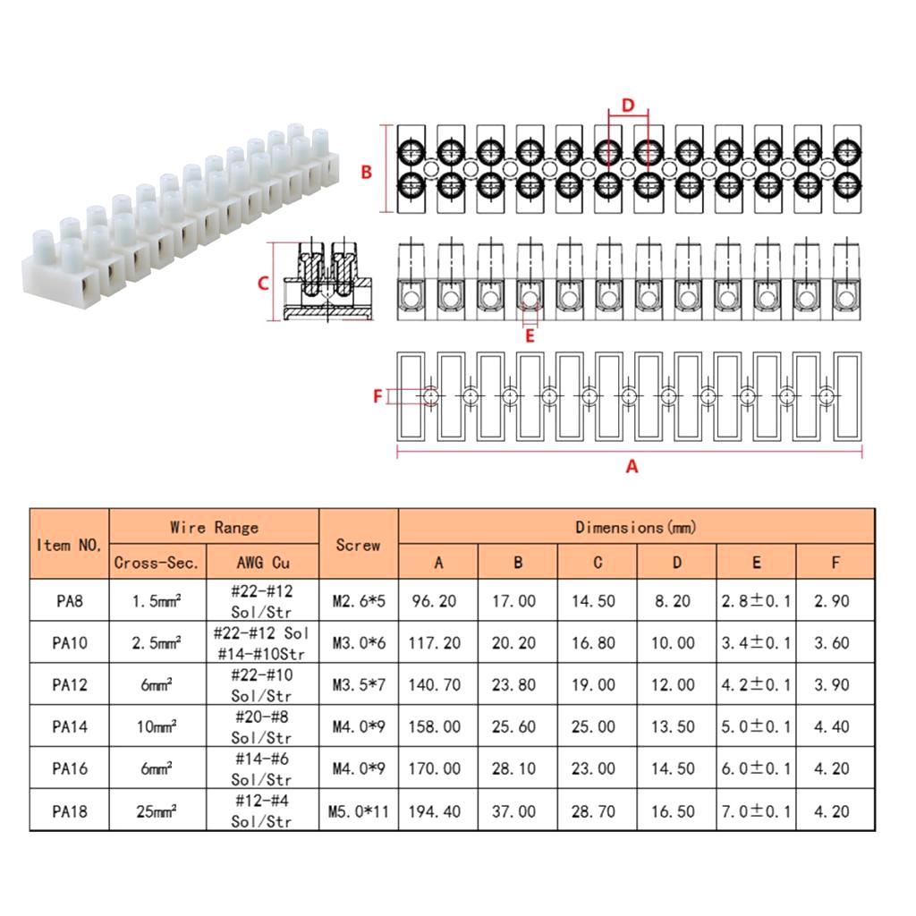 Buy 12 Position Screw Terminal Block Wire Connector Strip R Type Line ...