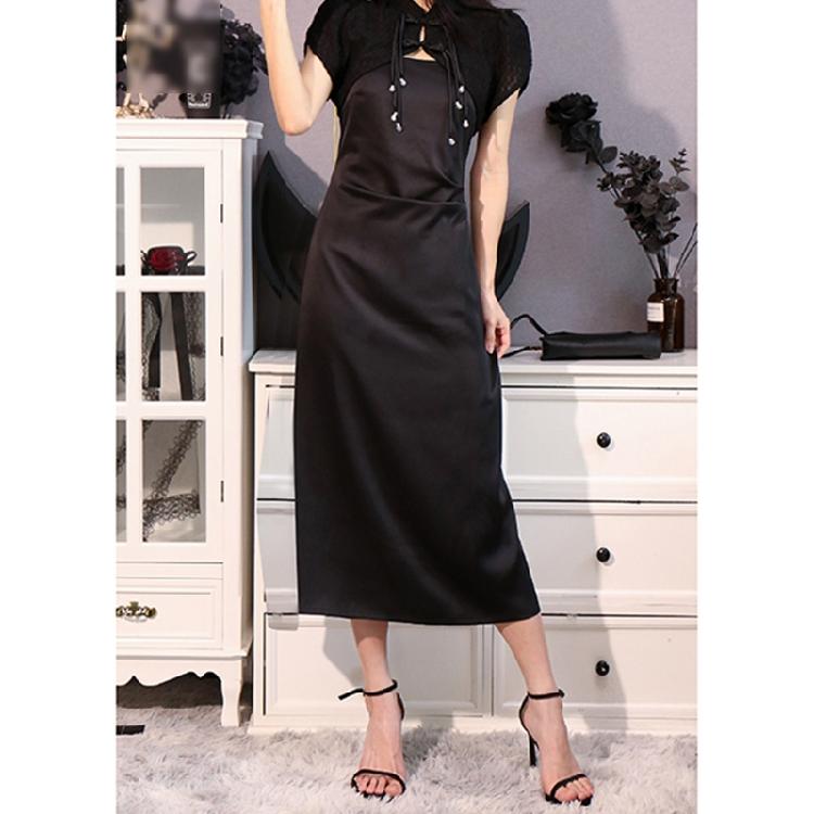 Buy Chinese Gothic Women Sexy Spaghetti Strap Midi Long Satin Dress ...
