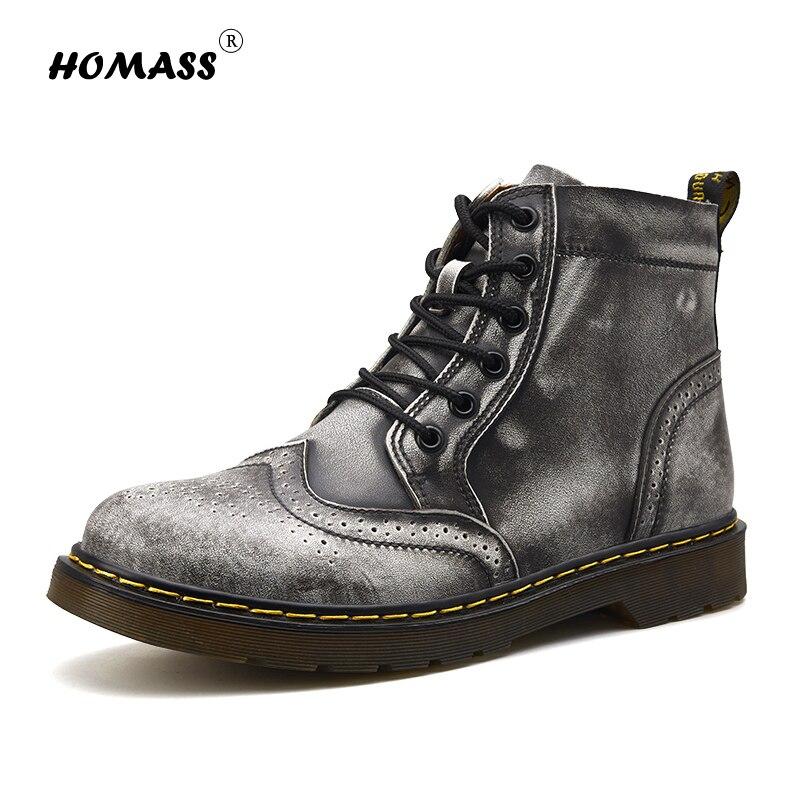 Buy Boots Men Boots Leather Ankle Lace Up Bullock Boots Outdoor Work ...