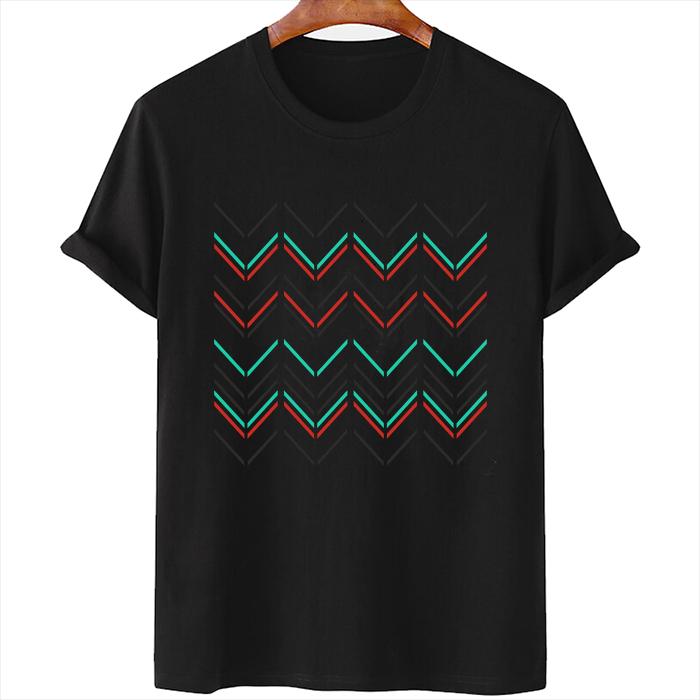 Abstract Zig Zag Background Printed Black Cotton Top Knitted T-Shirt Plus Size Unisex All Year ...