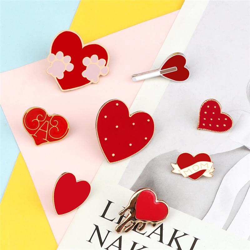 Women Brooches Fashion Red Heart Lover Enamel Pin Denim Jackets Bags ...