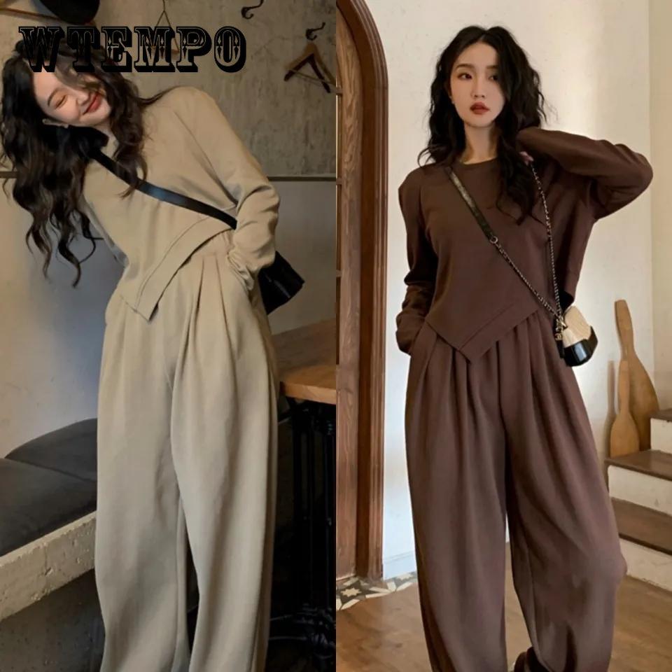 Buy 2PCS Retro Suit Women's Autumn and Winter Casual Lazy Wind Sweater ...