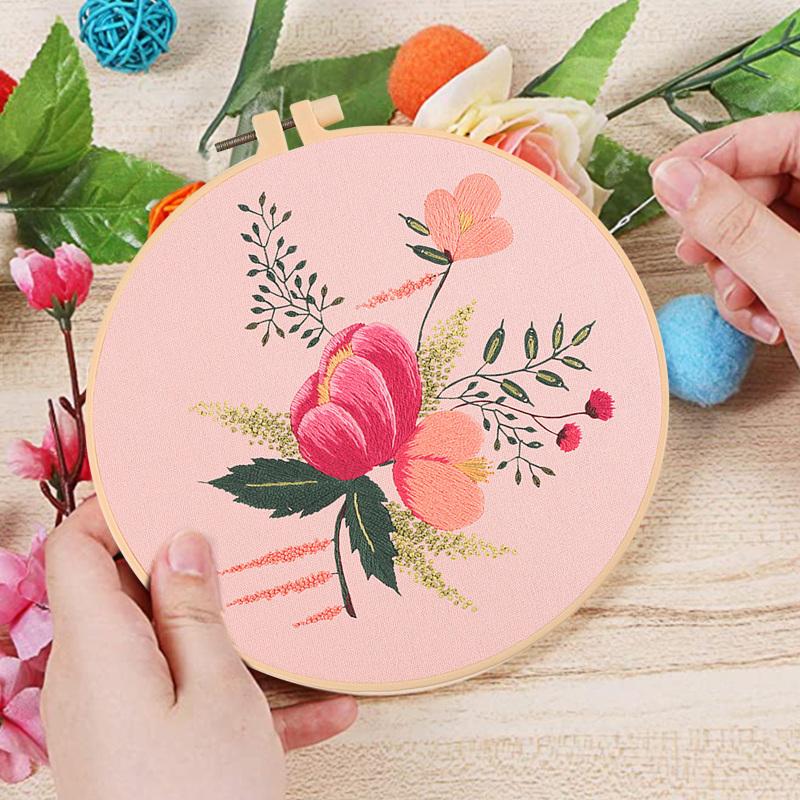 Buy 6 Pcs/set Fabric Floral Embroidery Diy Kit With Embroidery Stretch ...