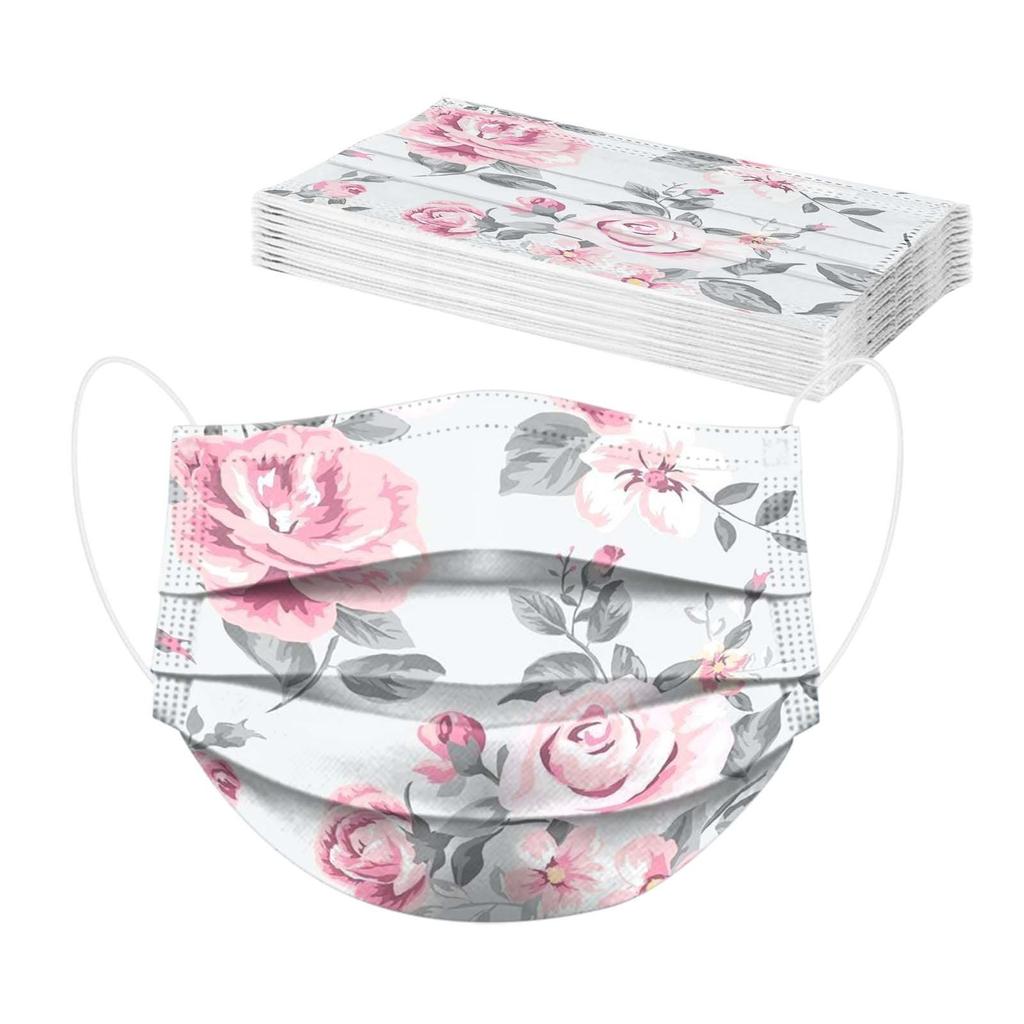 Buy Qi Adult Color Flower Print 3-layer Non-woven Disposable Mask ...