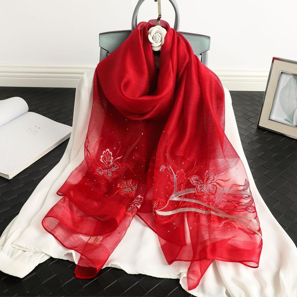 Buy Silk Wool Scarf Female Hijab Wrap Summer Beach Cover -Ups New ...