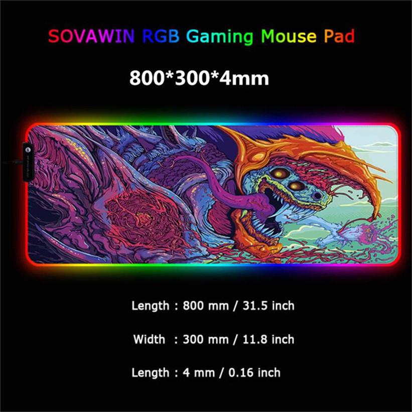 800x300 LED RGB Lighting Gaming Mousepad Gamer Mat Grande Mouse Pad Cs ...