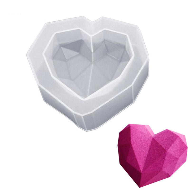 Silicone 3D Diamond Geometry Heart Mold for Cakes Mousse Pastry ...