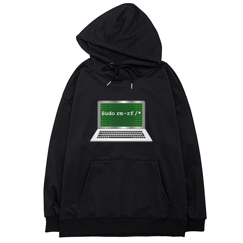 Buy Sudo Rm Linux Printed Black Autumn And Winter Hoodie Long-Sleeved Warm Harajuku Top Plus ...