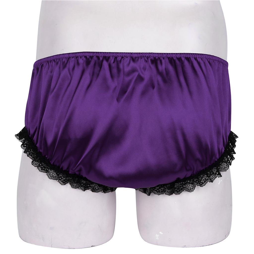 Buy Mens Shiny Soft Ruffled Floral Lace Satin Lingerie Low Rise Sissy Briefs At Affordable