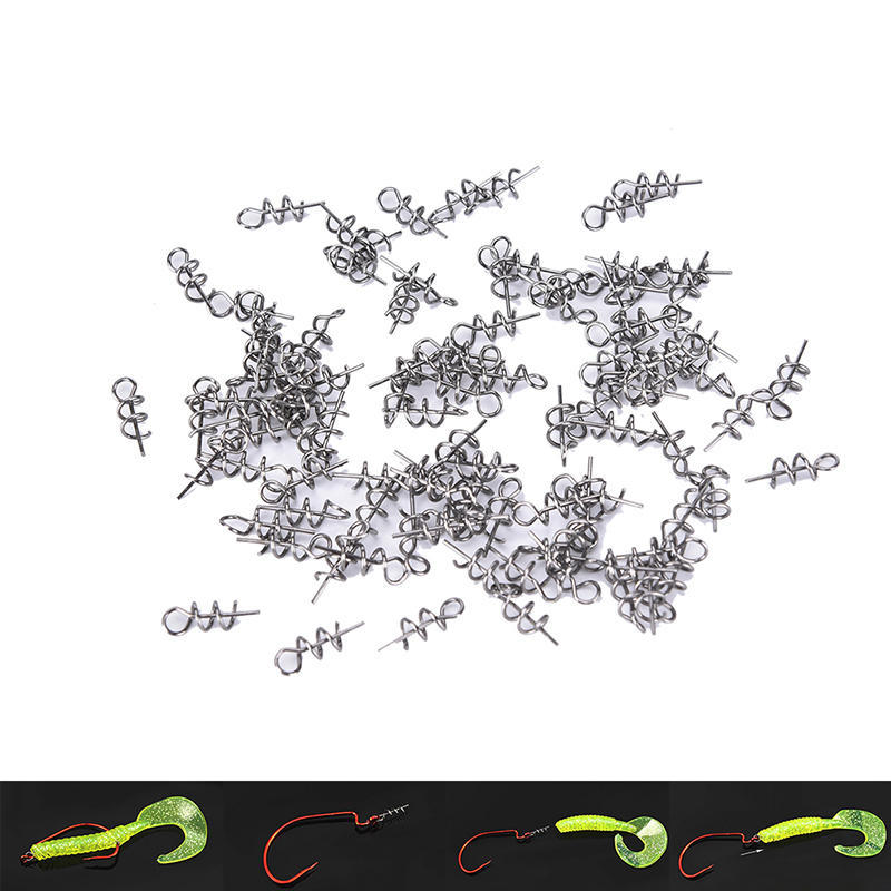 100X Soft Lure Baits Hook Pin Spring Fixed Lock Fishing Screw Needle ...
