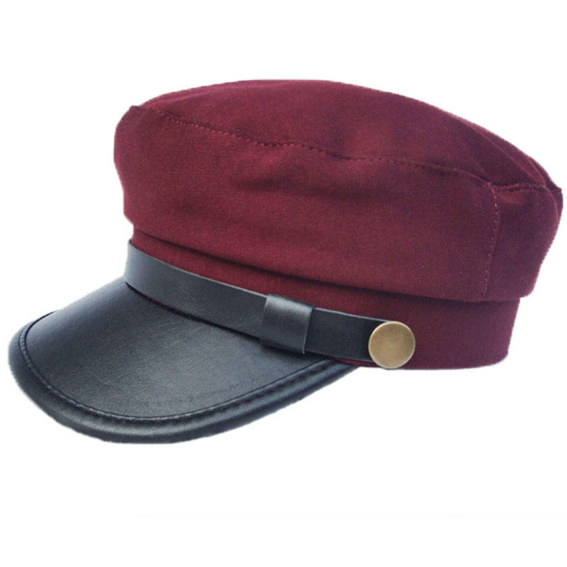 Buy Fashion PU Leather Military Hat Sailor Hat For Women Men Black Grey ...