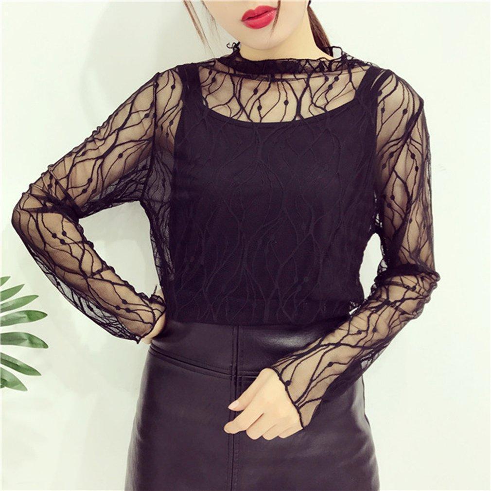 Buy Women Hollow Mesh Net T-Shirt Long Sleeve Tee Tops Transparent Slim ...