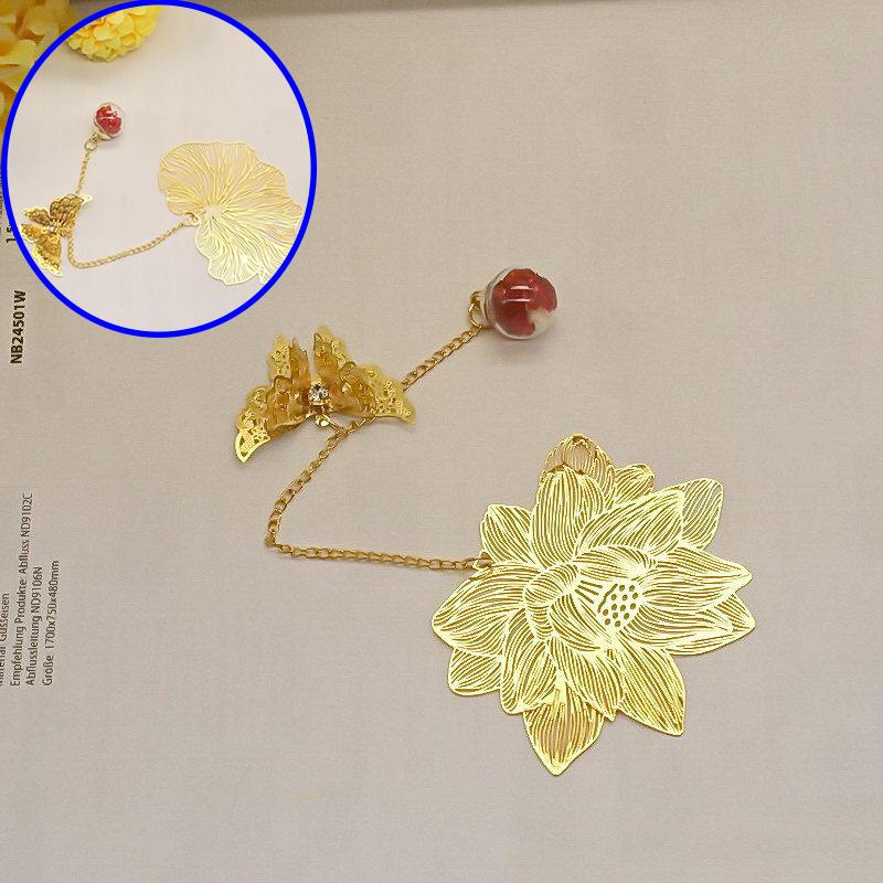 Buy Metal Bookmark Electroplate Creative Hollow Bookmark Lotus Leaf ...