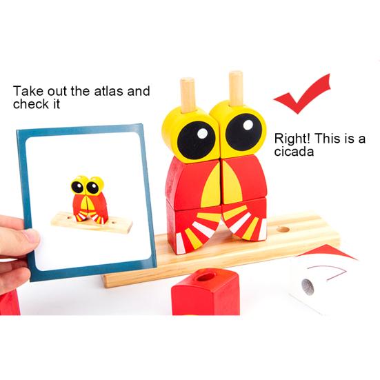 Buy Cartoon Owl Animal Wooden Building Blocks Stacking Game Educational ...