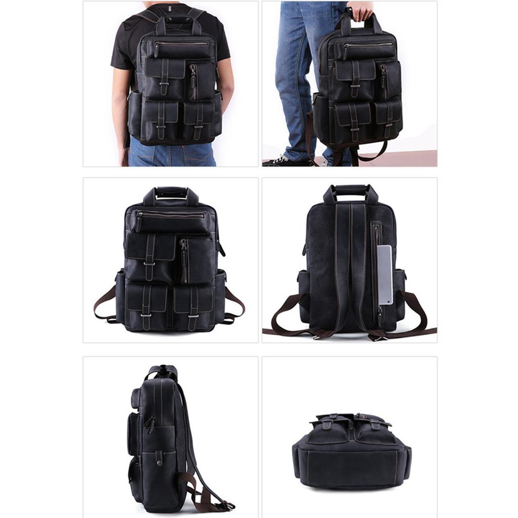 Travel Backpack Men Genuine Leather High Capacity Crazy Horse Vintage ...