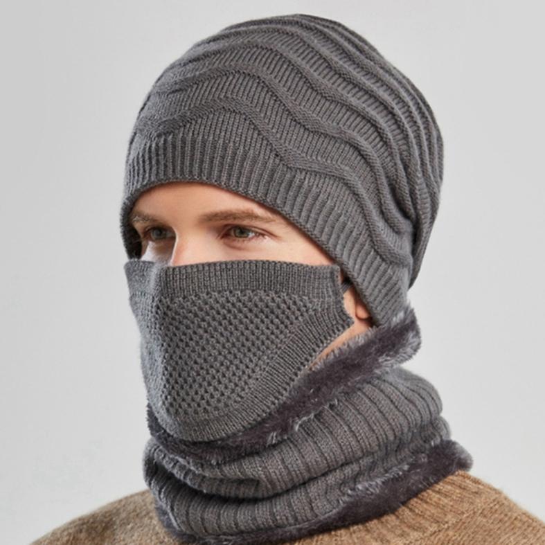 Men Winter Cycling Windproof Knitted Woolen Hat Mask and Scarf Warm ...