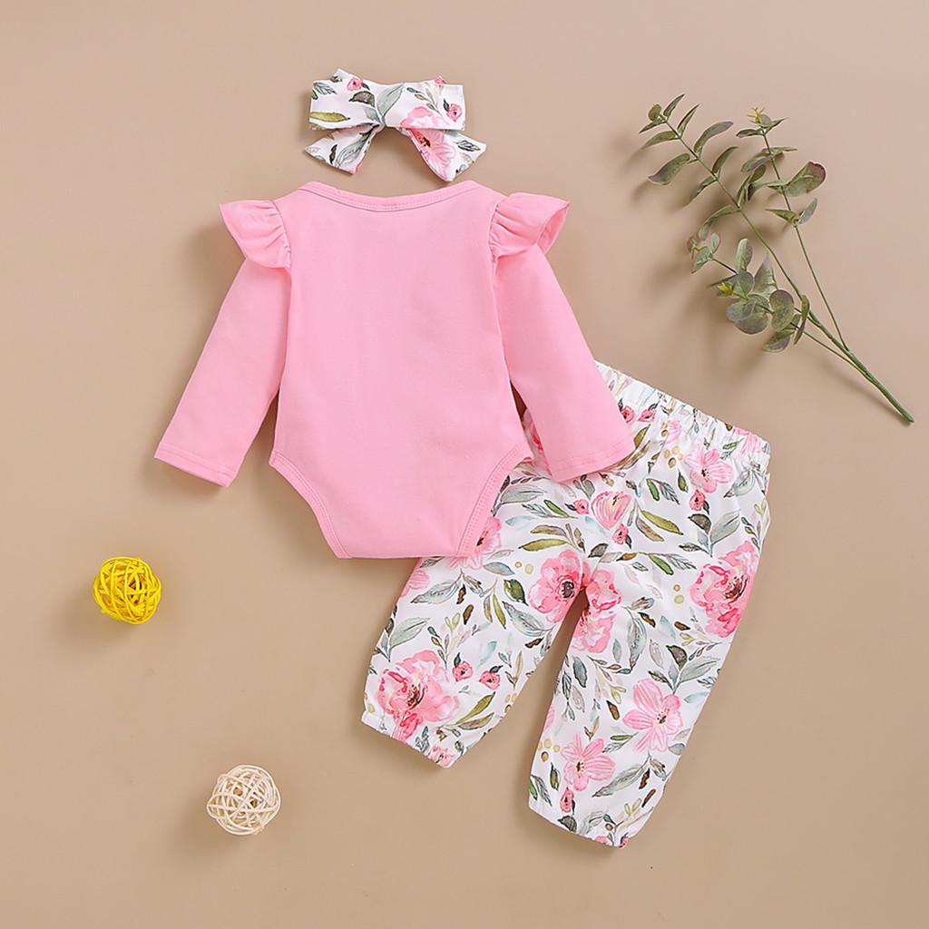 Buy 3Pcs Newborn Baby Girls Infant Clothes Set Letter Romper Floral ...