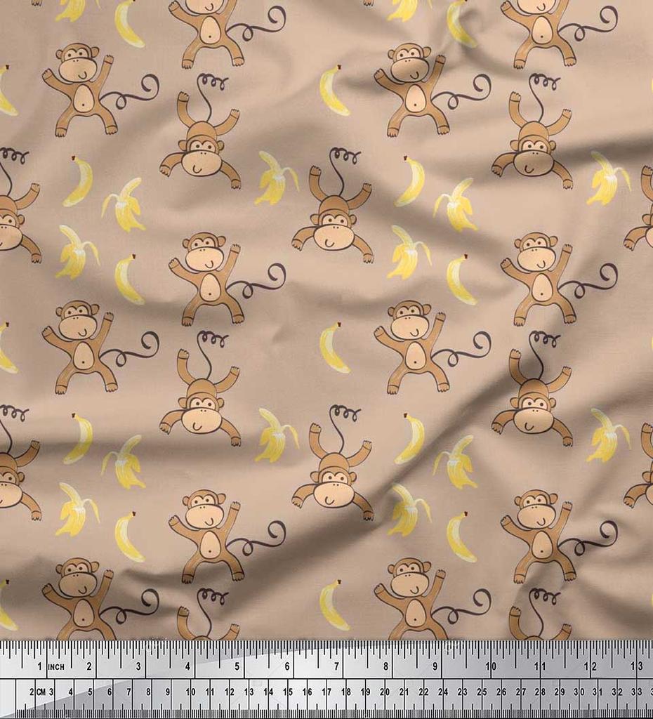 Buy Soimoi Cotton Cambric Fabric Banana & Monkey Kids Print Fabric by ...
