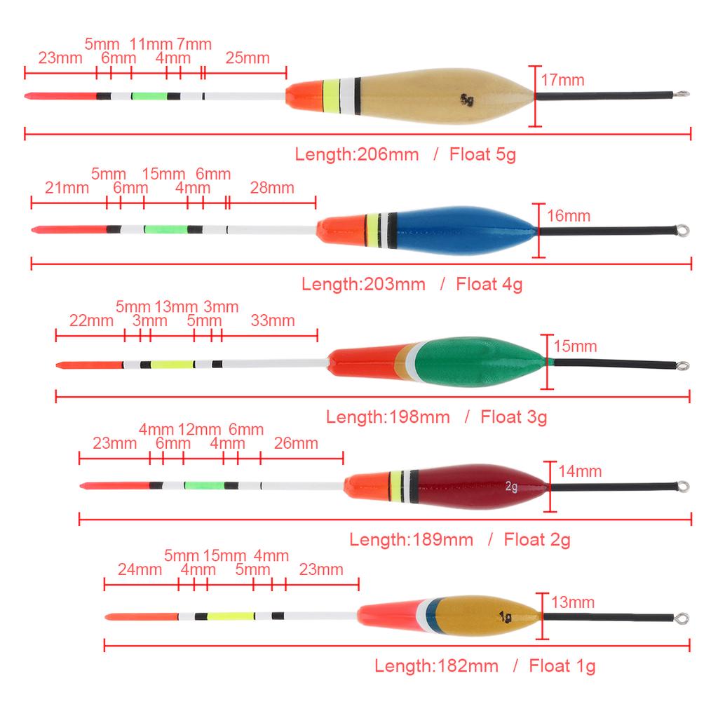 5pcs/lot Durable Mixed Size Colorful Fishing Float 18.2cm - 20.6cm 1g ...