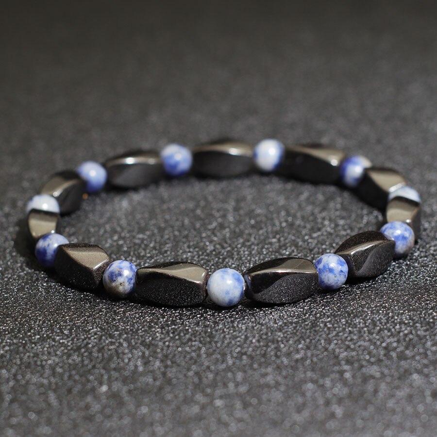 Buy Irregular Natural Hematite Beaded Bracelet 6mm Round Blue ...