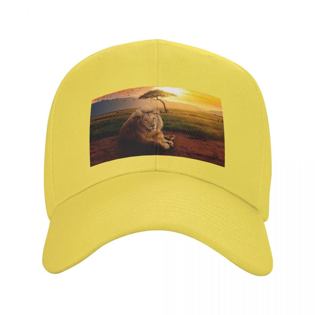 Majestic Lion at an African Savannah Grassland during Sunset Cap ...