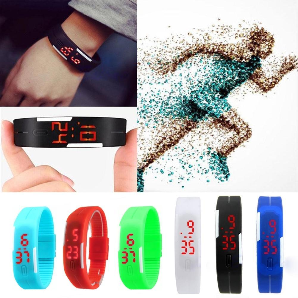 Buy 1PCS Red Rubber LED Date Sports Bracelet Digital Wrist Casual ...