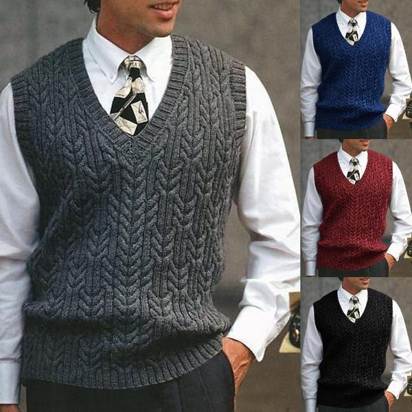 Buy Autumn and Winter Men's Fashion Vest Cotton Knitted Sweater Vest ...