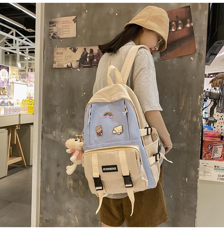 Buy Fashion Women Backpack Nylon Contrast Color School Bag For Girls ...