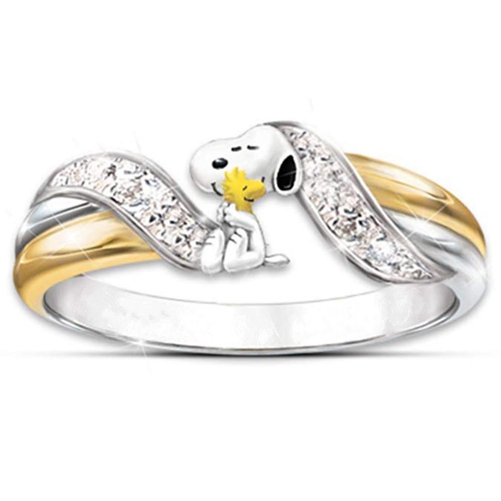 Buy Female Cute Cartoon Animal Snoopy Dog Golden Color Crystal Ring for ...