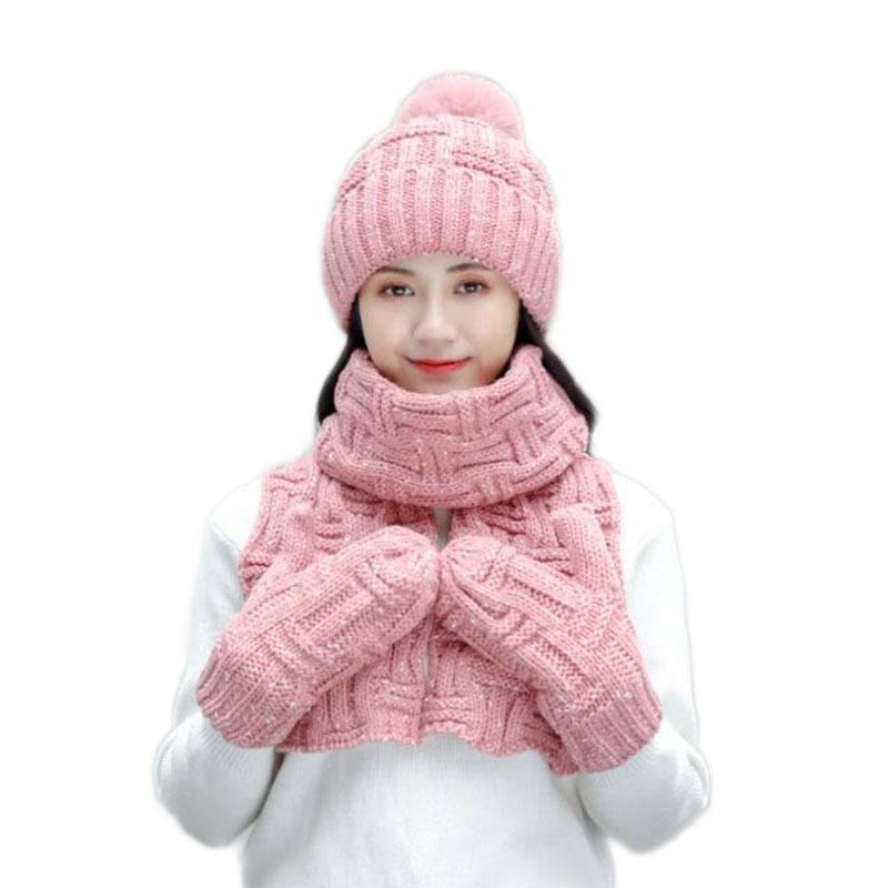 Buy Cute Girls Winter Warm Thick Knitted Woolen Earflap Hat Wool Ball ...