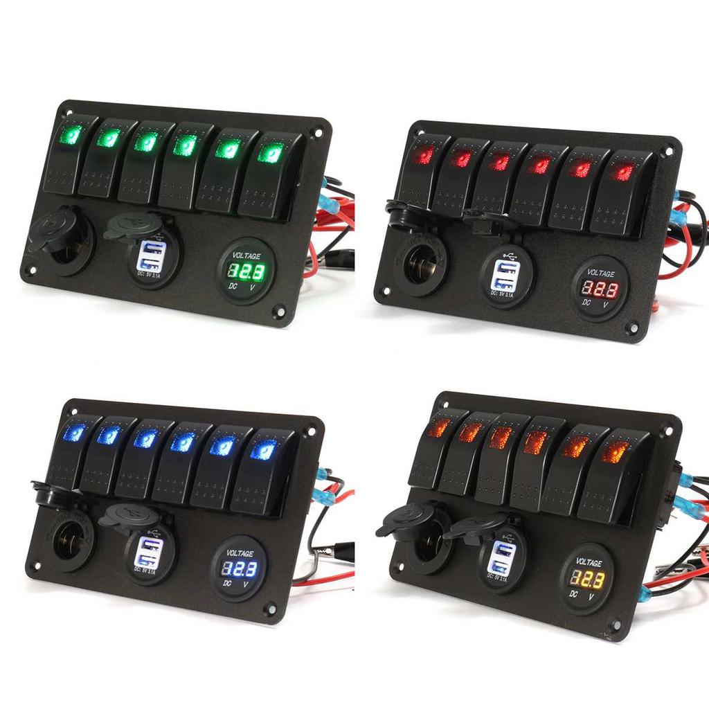Buy 6 Gang 5 Pin 12V 24V LED Rocker Switch Panel Circuit Breaker ...