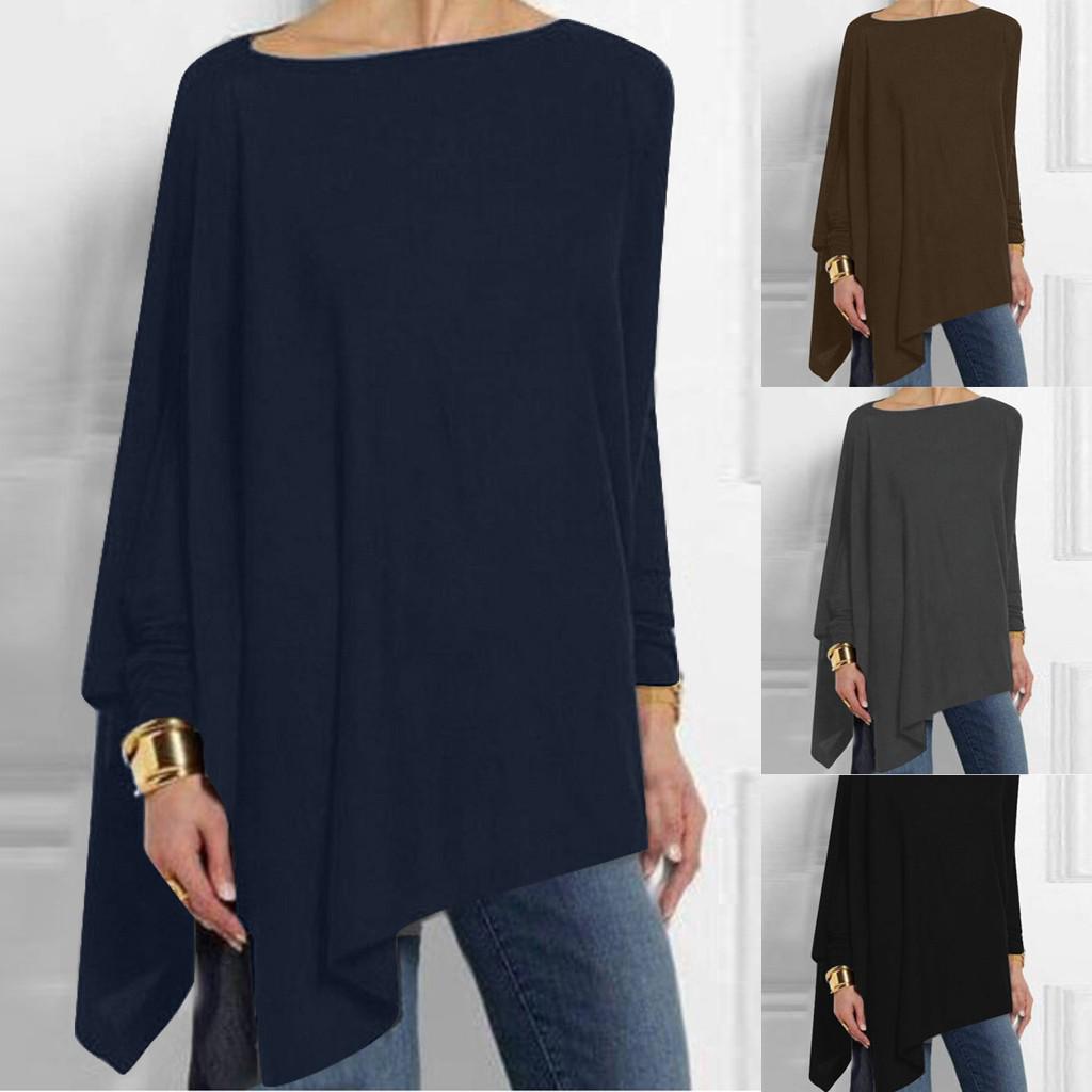 Cheap (Zeal)Womens Solid Long Sleeve Irregular Sweatshirt Loose Print ...